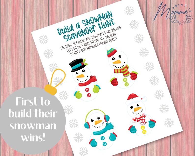 Build a Snowman Game Printable Snowman Scavenger Hunt Digital Download ...