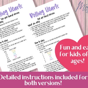 Valentine's Day Kids Rolling Hearts Game Printable | Heart Candy Dice ...
