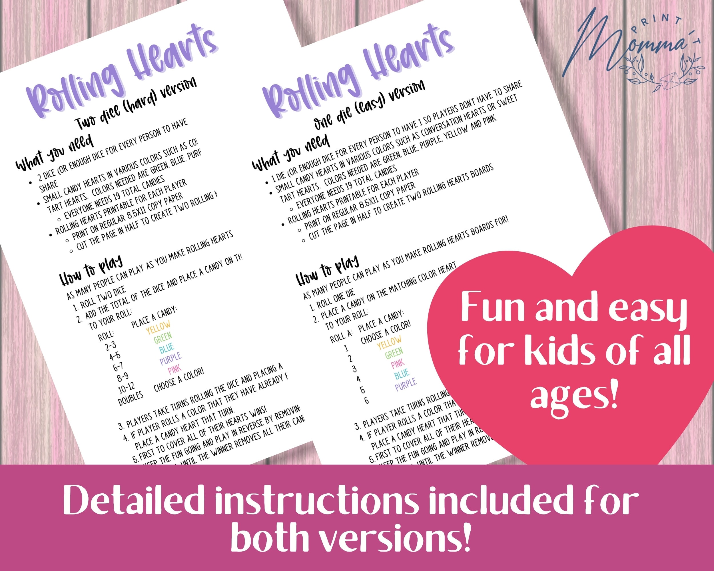 Valentine's Day Kids Rolling Hearts Game Printable | Heart Candy Dice ...