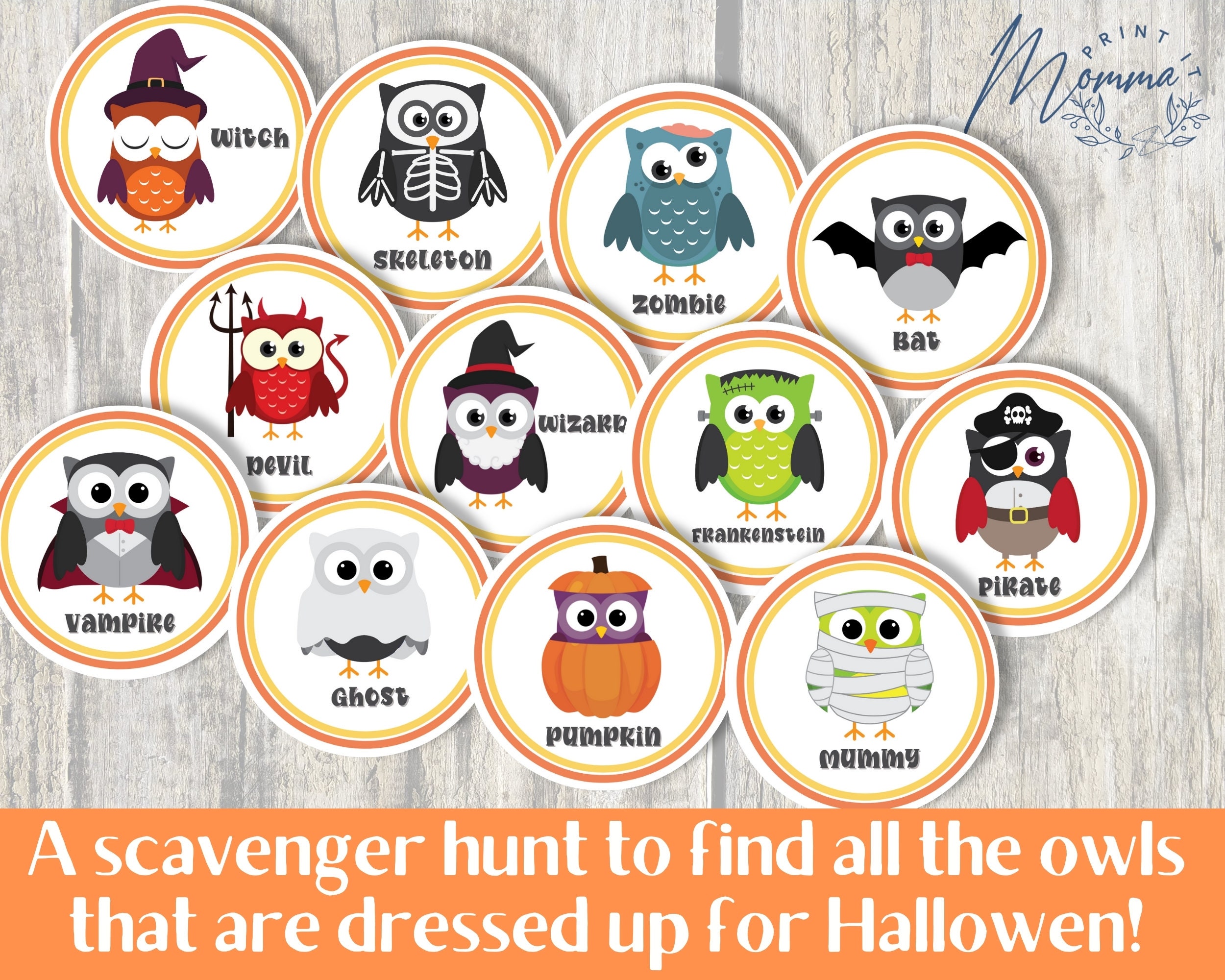 Scavenger Hunt Halloween Owls Printable Monster Mash Kids Activity ...