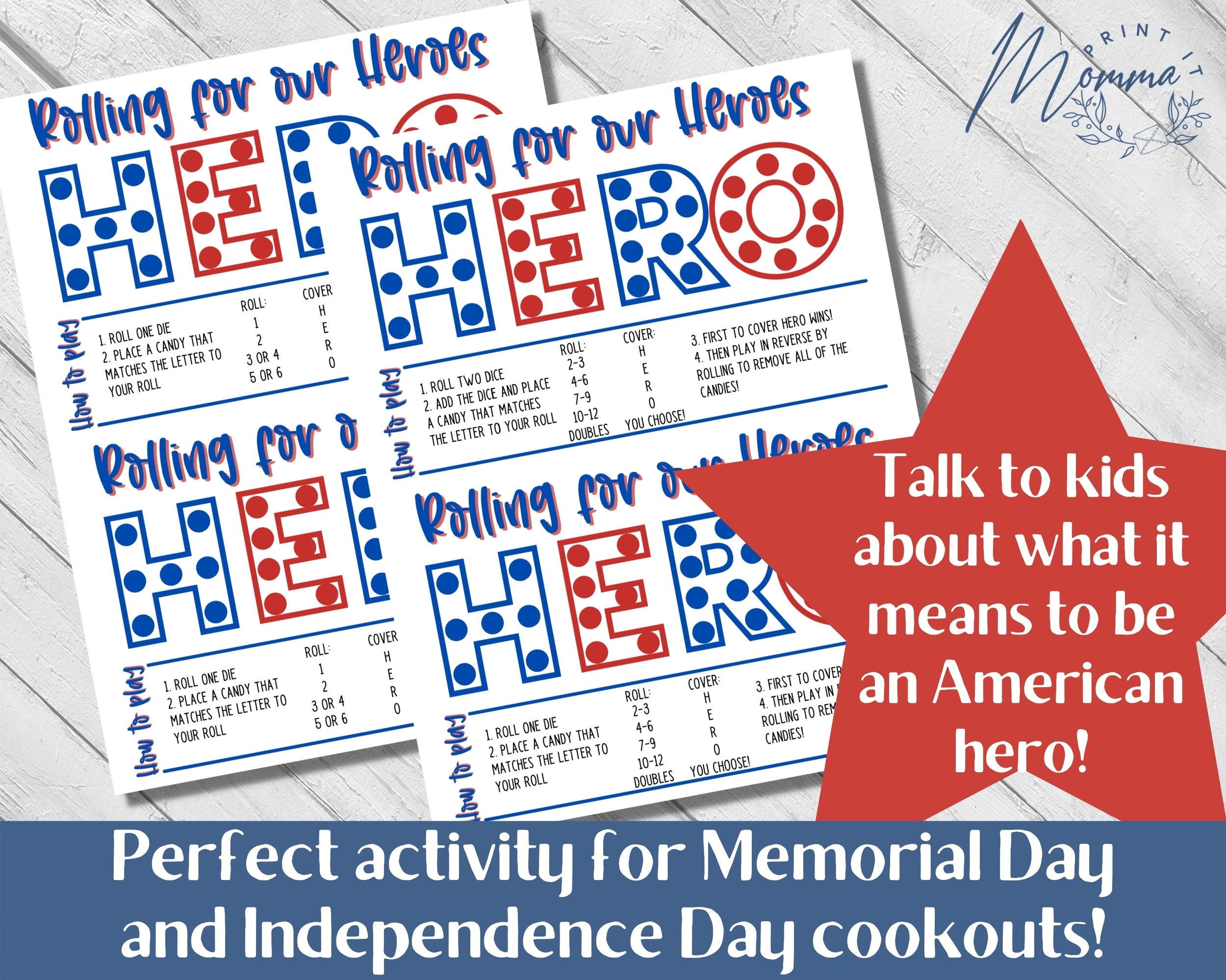 Rolling for Our Heroes Dice Game Printable Memorial Day Kids - Etsy