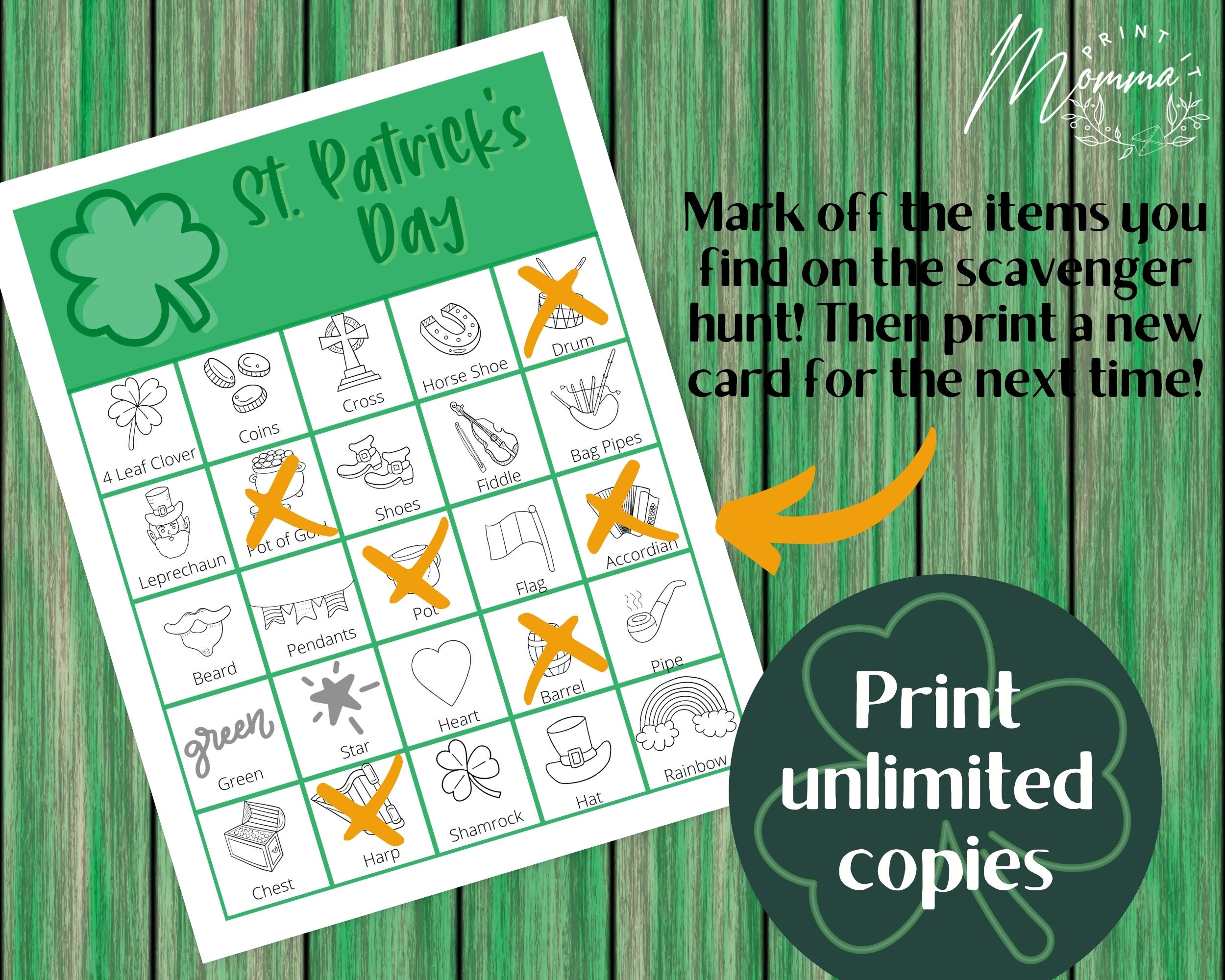 St. Patrick's Day Kids Bingo and Indoor Scavenger Hunt Printable St ...