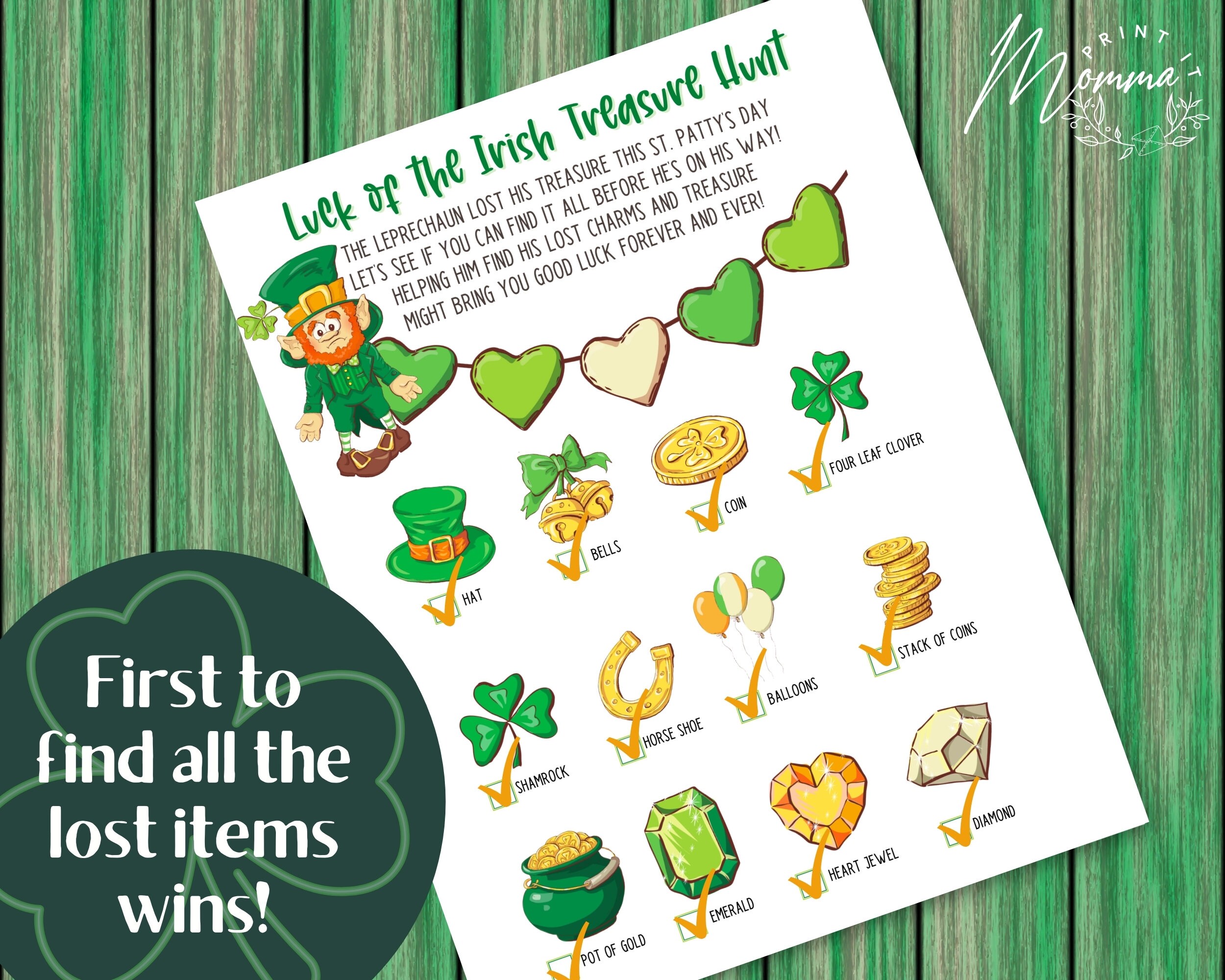 St. Patrick's Day Kids Scavenger Hunt Printable St. Patty's Day Luck of ...