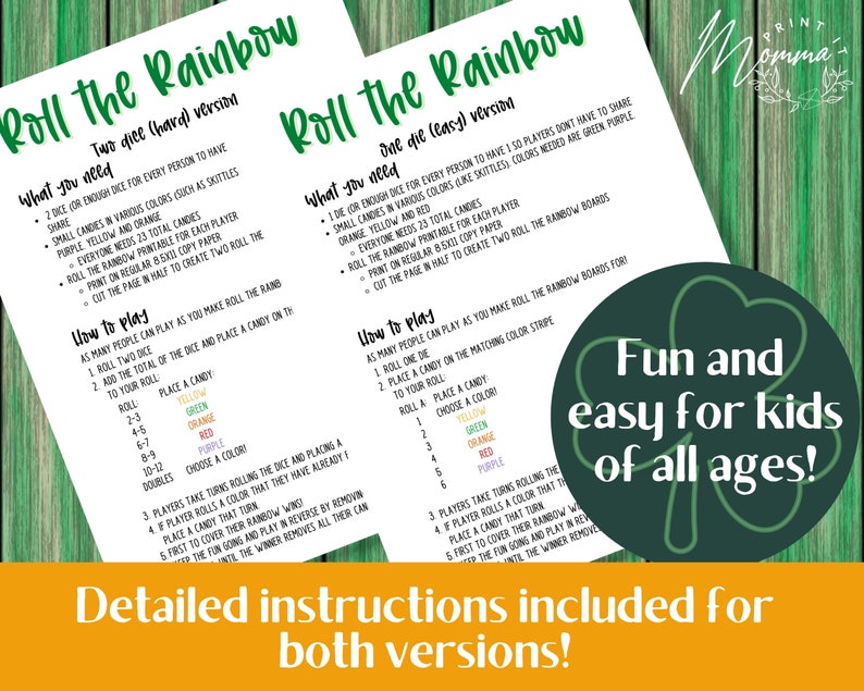 St. Patrick's Day Kids Roll the Rainbow Game Printable | St. Patty's ...