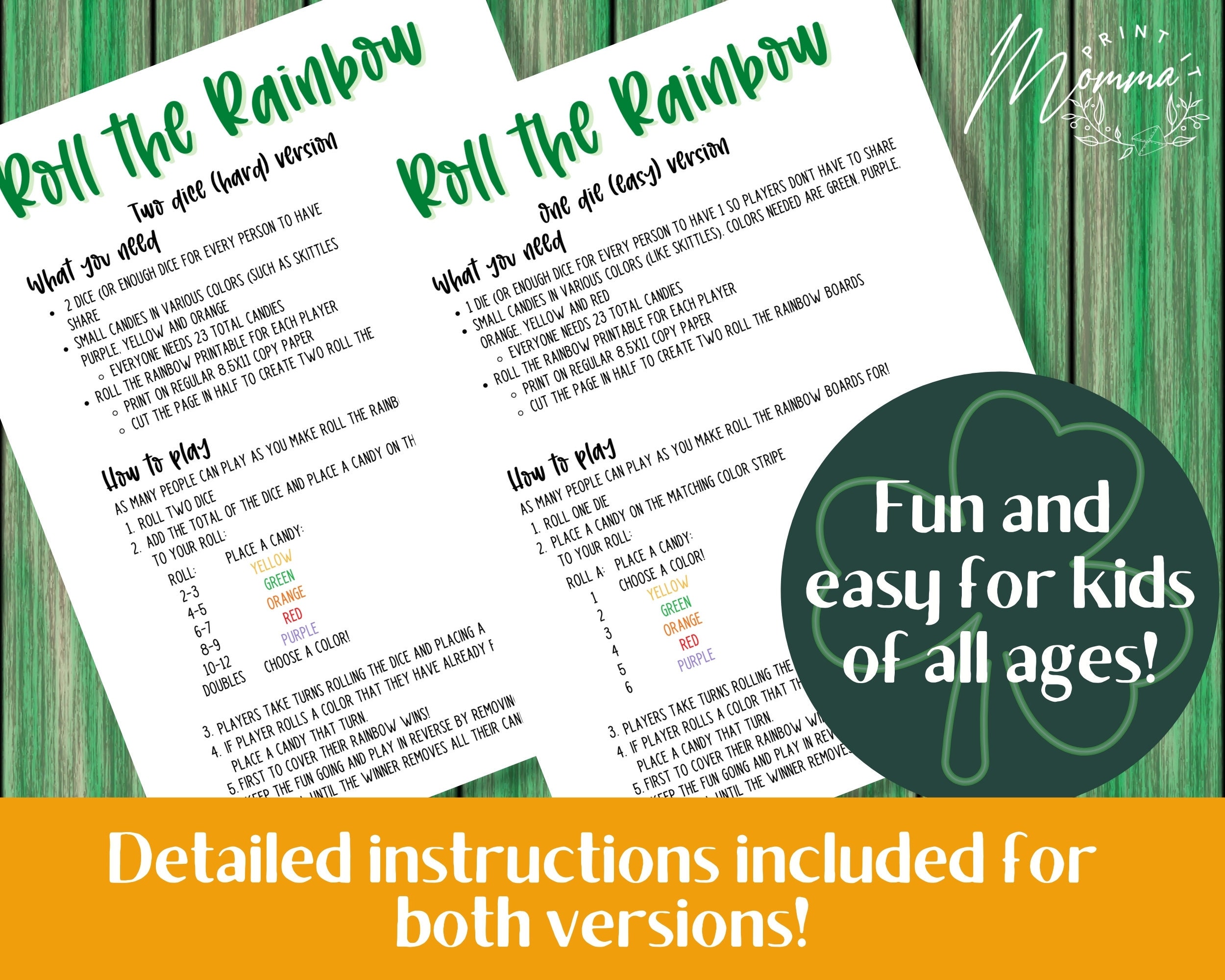 St. Patrick's Day Kids Roll the Rainbow Game Printable - Etsy