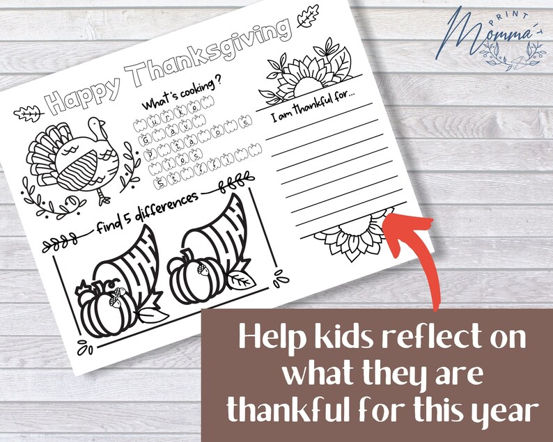 Thanksgiving Activity Placemat Printable | Thanksgiving Kids Coloring ...