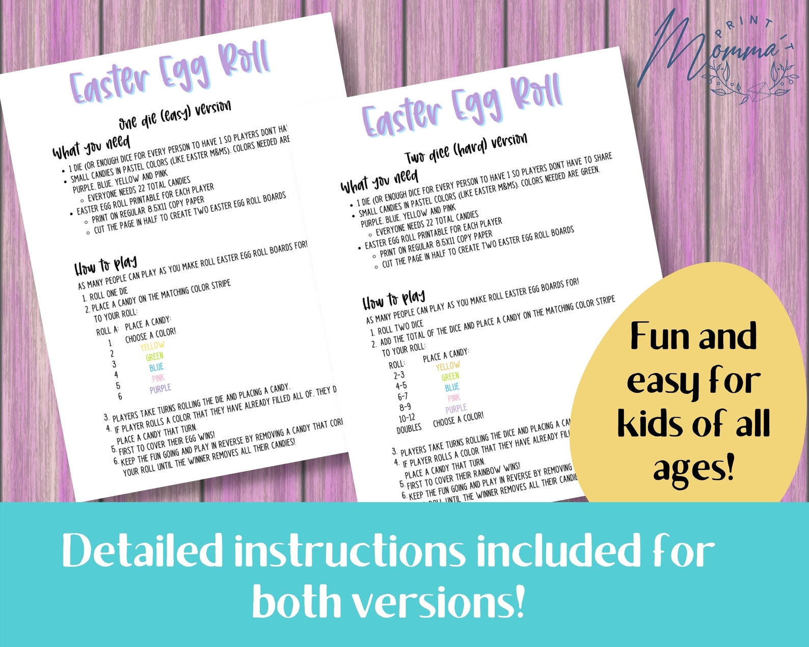 Easter Egg Roll Kids Dice Game Printable Easter Kids Activity Digital ...
