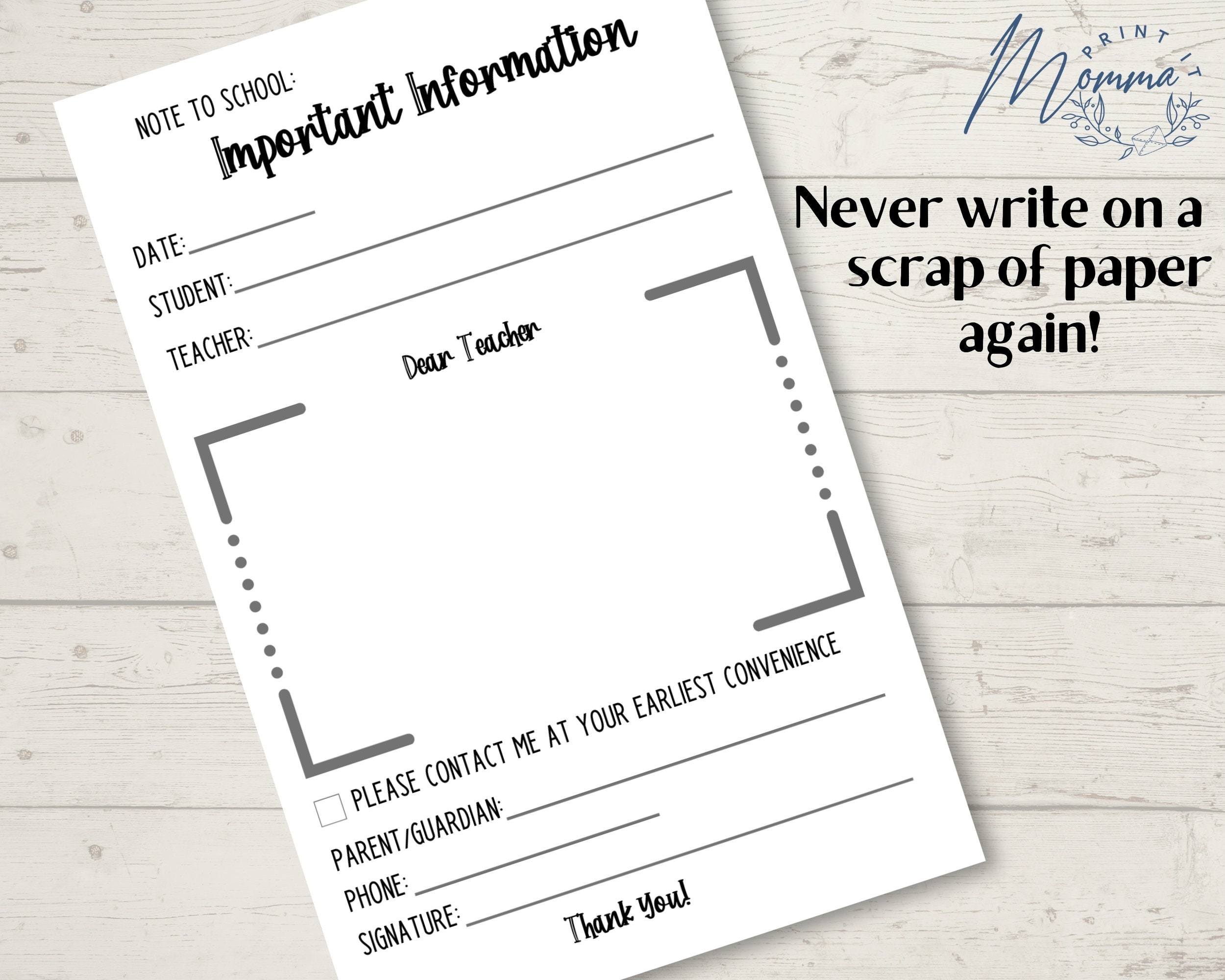 Note to School | Note for School Absence | Excuse Note to School ...