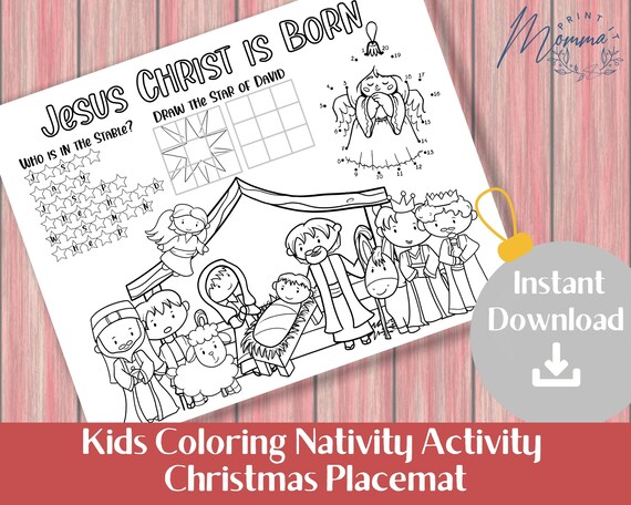 Nativity Coloring Activity Placemat Printable Christmas | Etsy