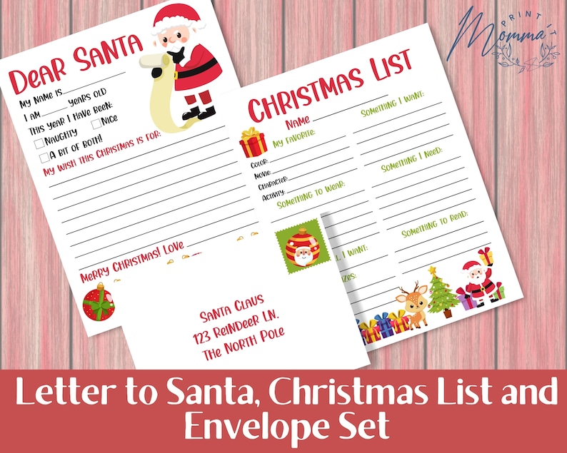 Letter to Santa and Christmas List Kit Printable | Dear Santa Letter ...