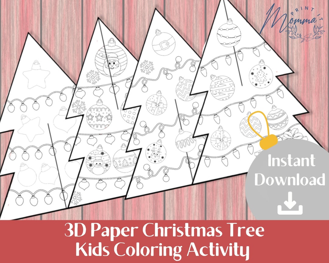 3D Paper Christmas Tree Coloring Activity Printable | Kids DIY ...
