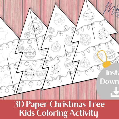 3D Paper Christmas Tree Coloring Activity Printable Kids DIY - Etsy