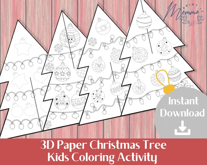 Paper Christmas Tree Craft, 3D Papercraft Template, Christmas Coloring ...