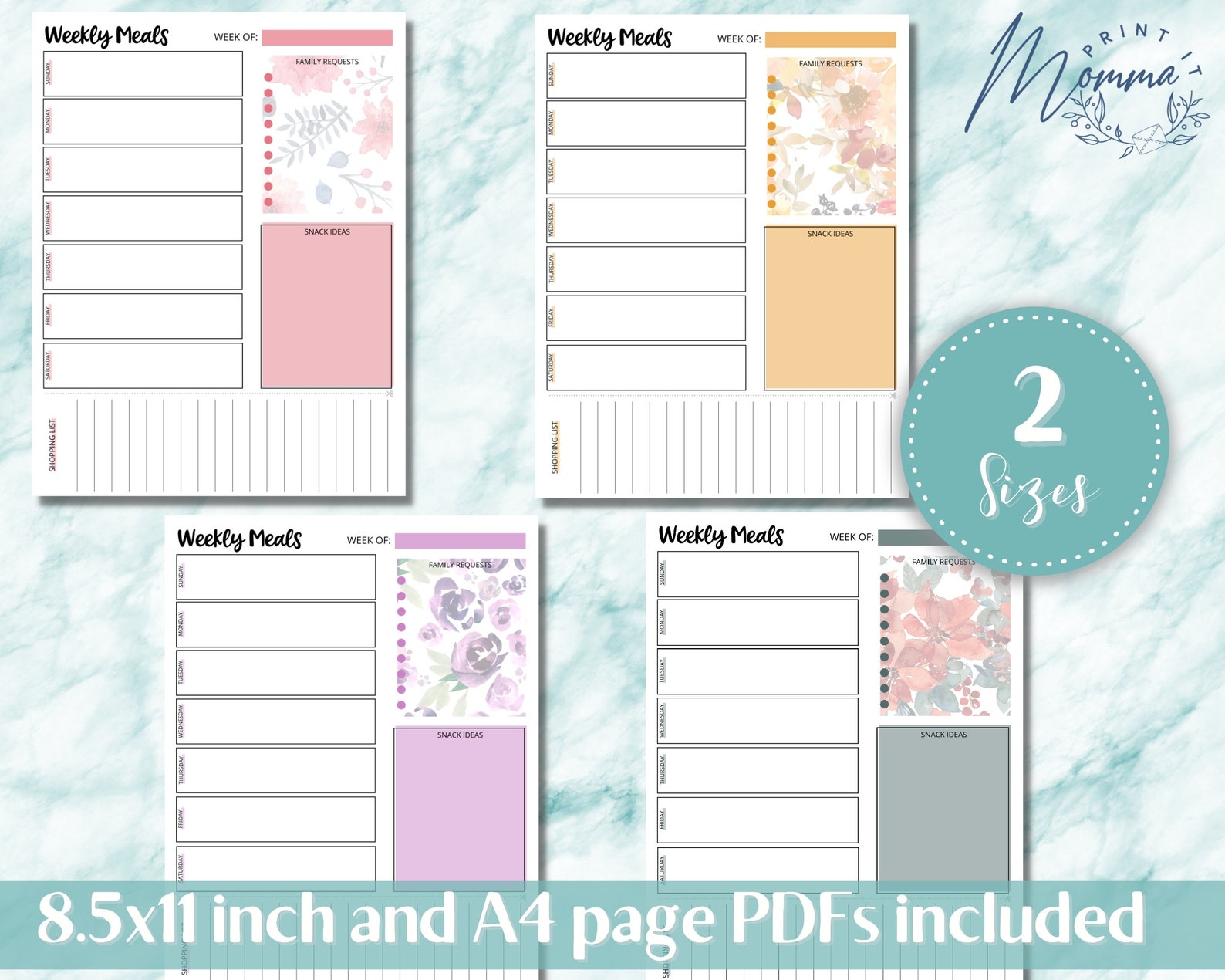 Weekly Meal Planner Four Seasonal Florals Printable | Meal Plan and ...
