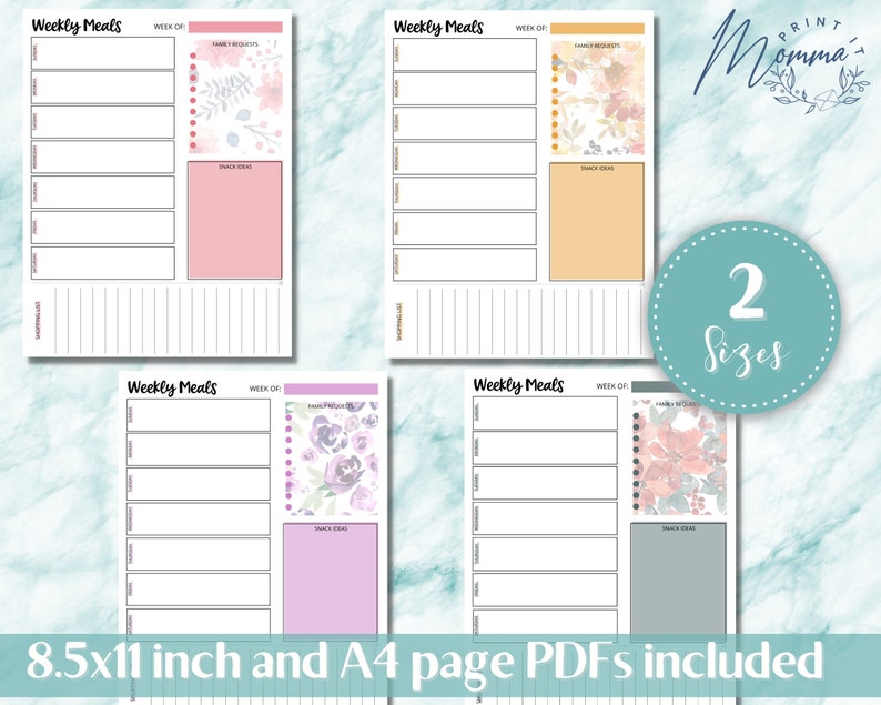 Weekly Meal Planner Four Seasonal Florals Printable | Meal Plan and ...