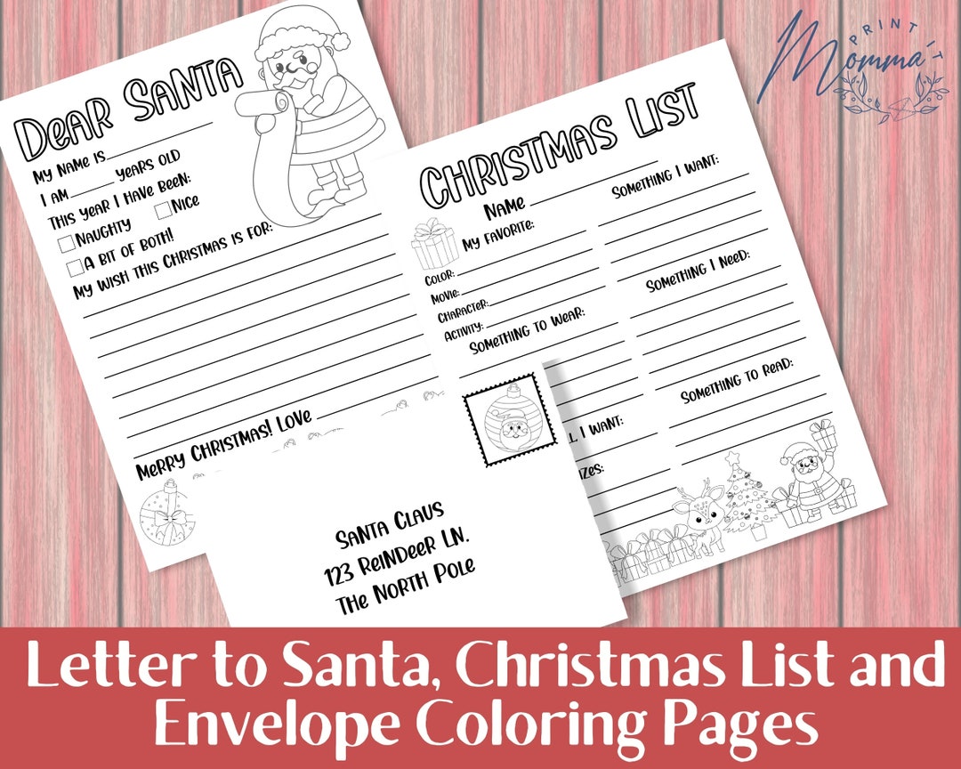 Letter to Santa and Christmas List Coloring Kit Printable | Dear Santa ...