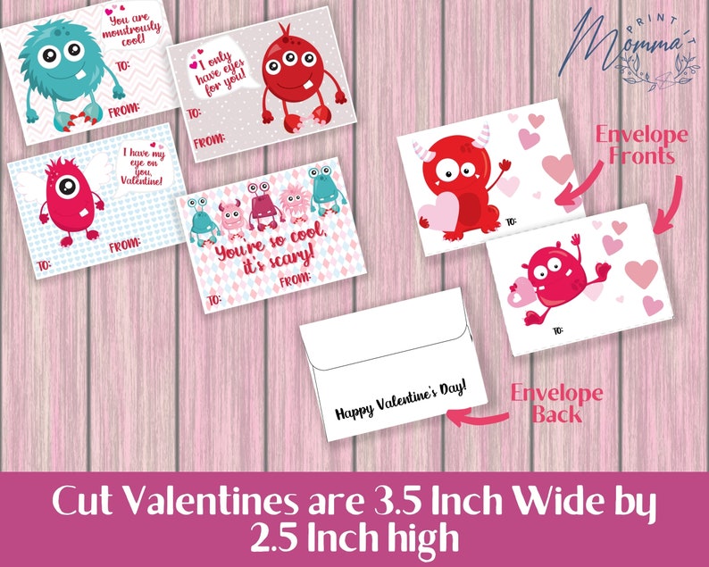 Valentine Cards and Envelopes Set Monster Print at Home | DIY Kids ...