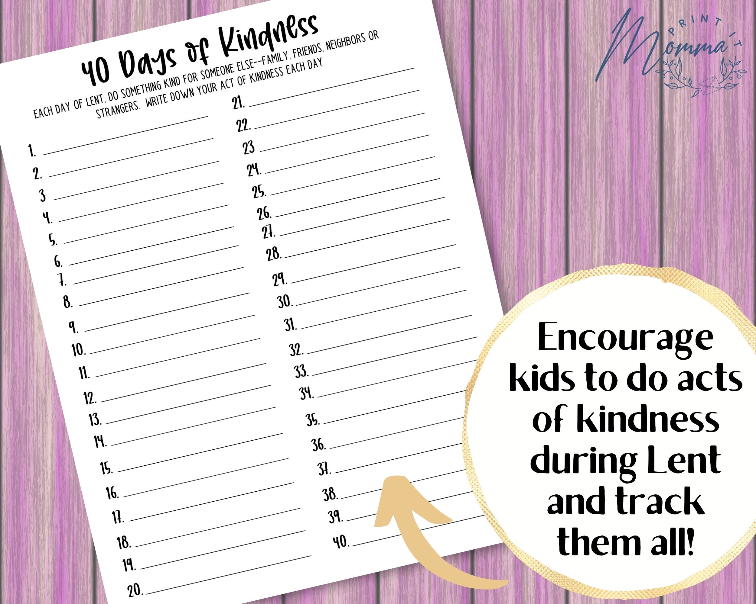 Lent Journal Kids Activity Page Printable 40 Days of Lent and Random ...