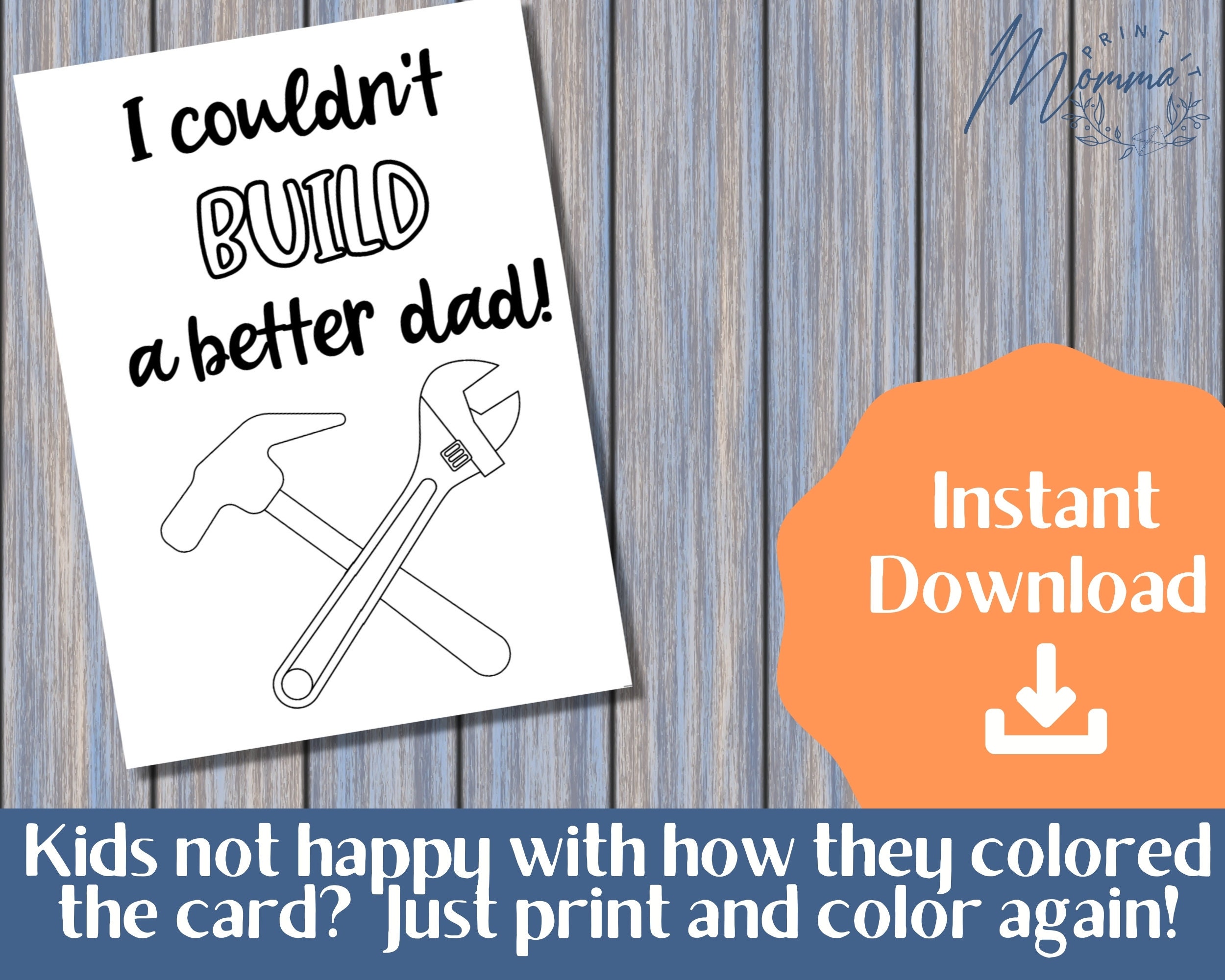 Father's Day Coloring Card Printable Kids Coloring DIY Card Digital ...