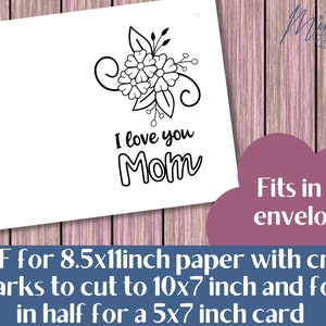 Mother's Day Coloring Card Printable | Kids Coloring DIY Card Digital ...