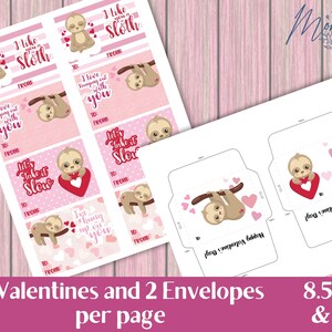 Valentine Cards and Envelopes Set Sloth Print at Home | DIY Kids Sloth ...