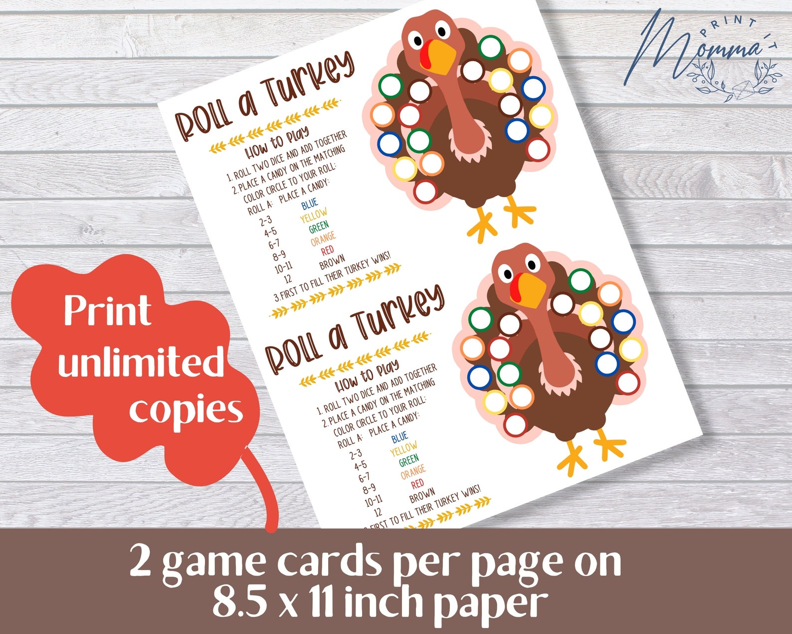 Roll a Turkey Game Printable | Thanksgiving Turkey Game Digital ...