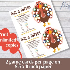 Roll a Turkey Game Printable | Thanksgiving Turkey Game Digital ...