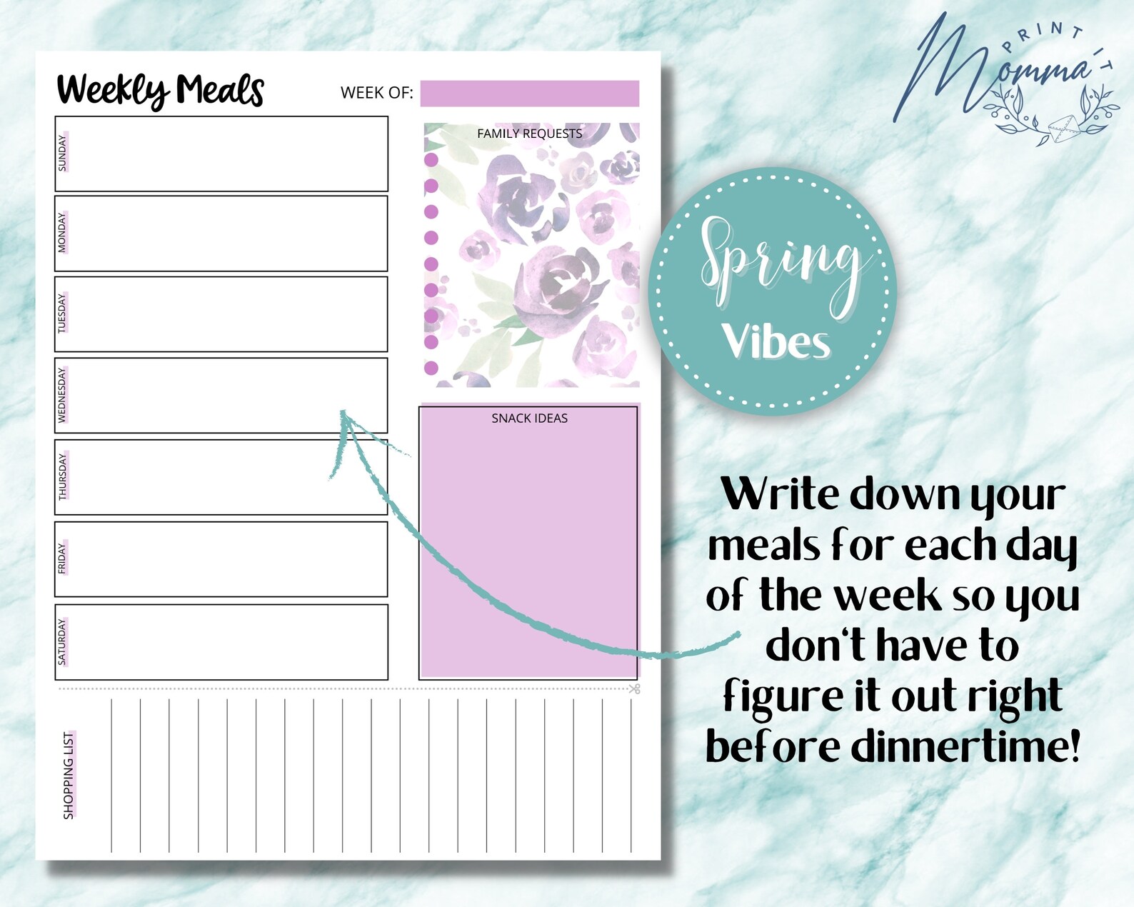 Weekly Meal Planner Four Seasonal Florals Printable | Meal Plan and ...