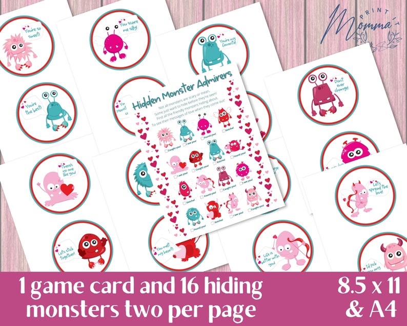 Valentine's Day Kids Scavenger Hunt Printable | Monster Valentine Hide ...