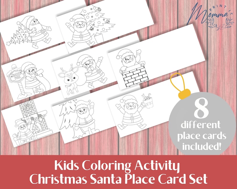 Christmas Santa Coloring Table Place Cards Set Printable | Christmas ...