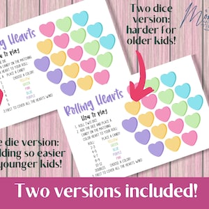 Valentine's Day Kids Rolling Hearts Game Printable | Heart Candy Dice ...