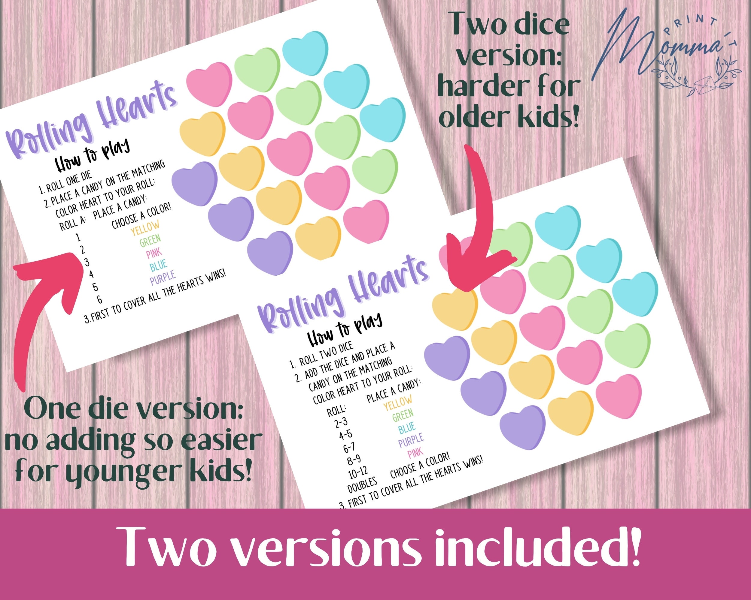 Valentine's Day Kids Rolling Hearts Game Printable | Heart Candy Dice ...