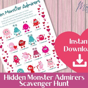 Valentine's Day Kids Scavenger Hunt Printable | Monster Valentine Hide ...