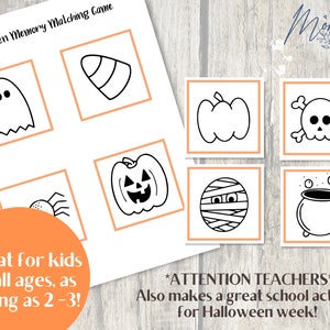 Halloween Memory Matching Game Printable | Halloween Kids Concentration ...