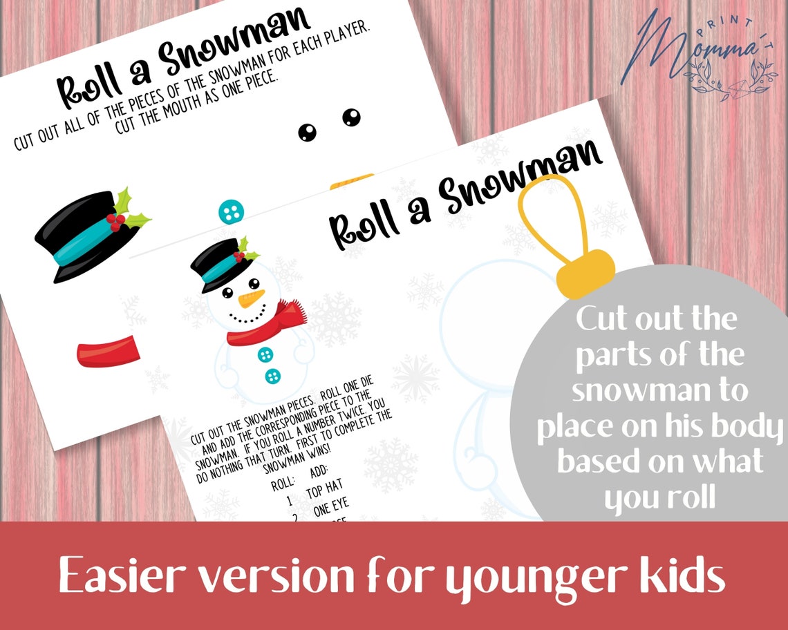 Roll a Snowman Game Printable Roll a Snowman Drawing Game | Etsy