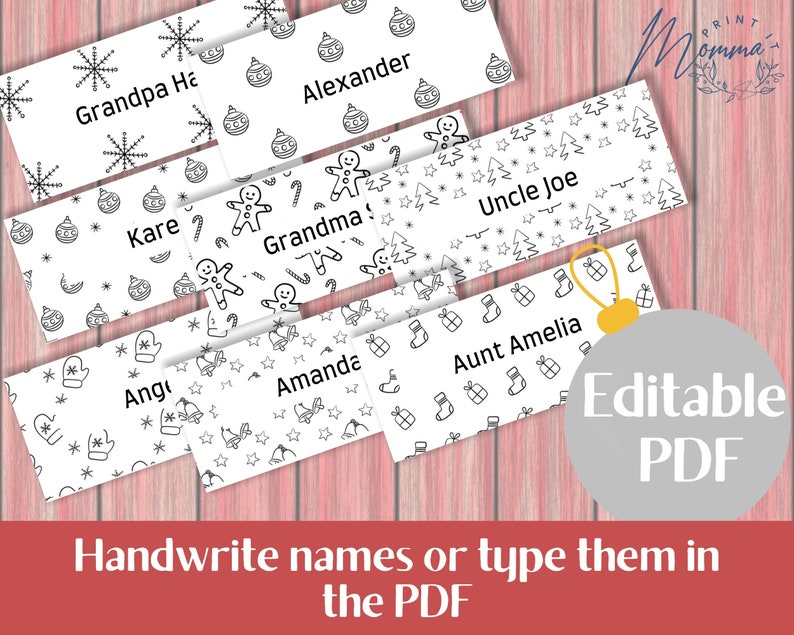 Christmas Patterns Coloring Table Place Cards Set Printable | Christmas ...