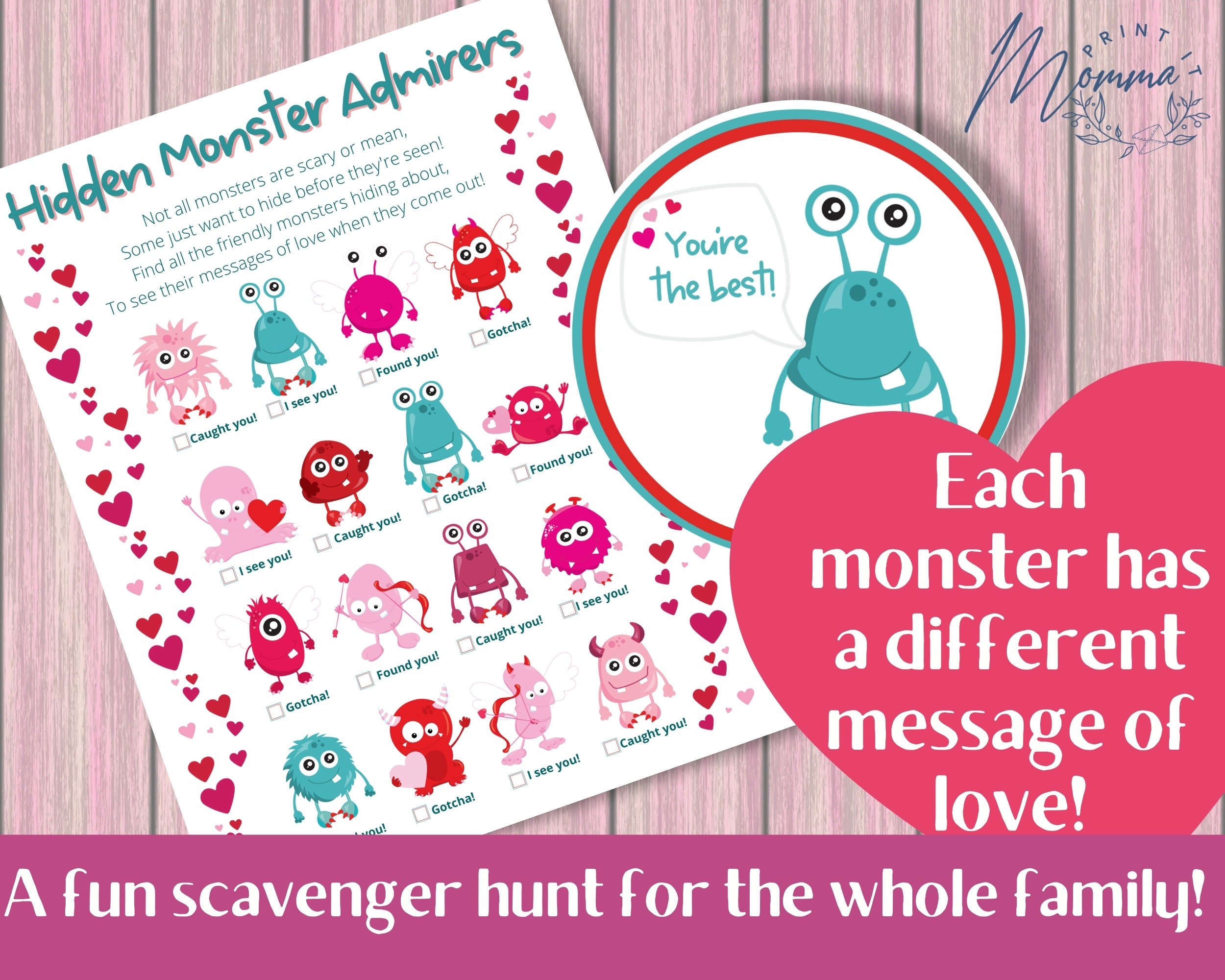 Valentine's Day Kids Scavenger Hunt Printable | Monster Valentine Hide ...