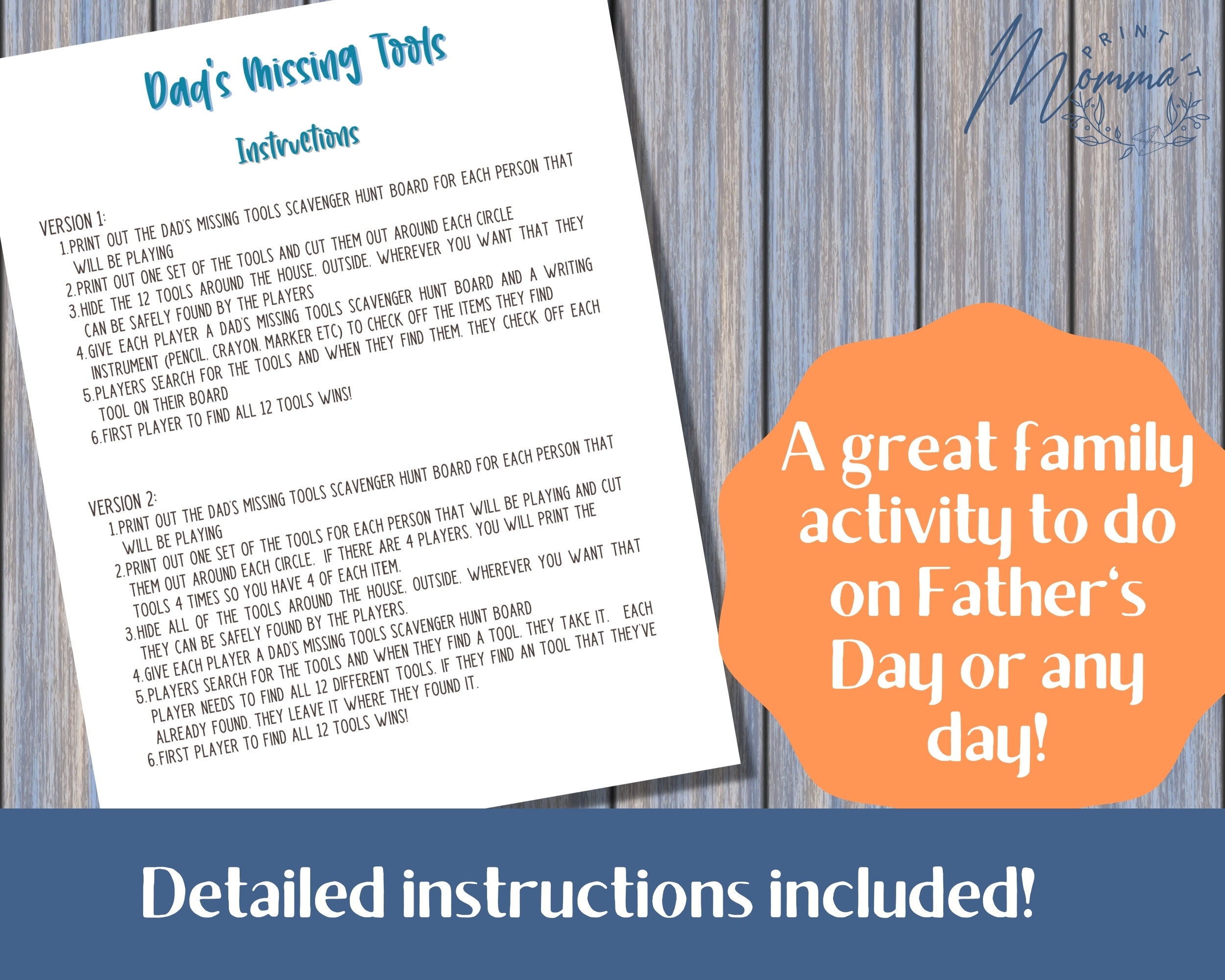 Scavenger Hunt for Dad's Missing Tools Printable | Father's Day Family ...