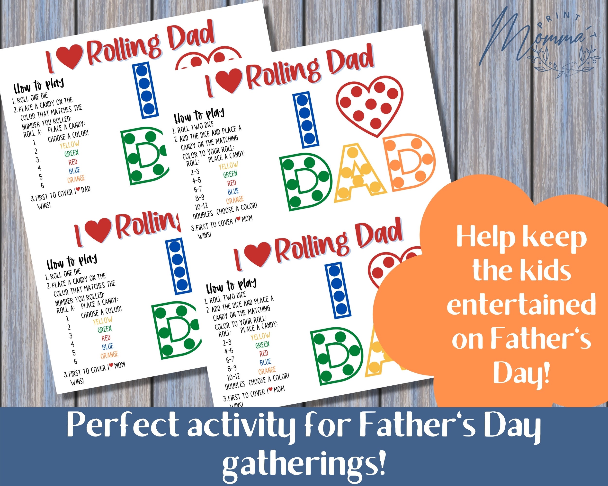 I HEART Rolling Dad Kids Dice Game Printable Father's Day Kids Activity ...