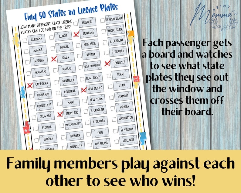 License Plate Car Game Printable | 50 States License Plate Activity ...