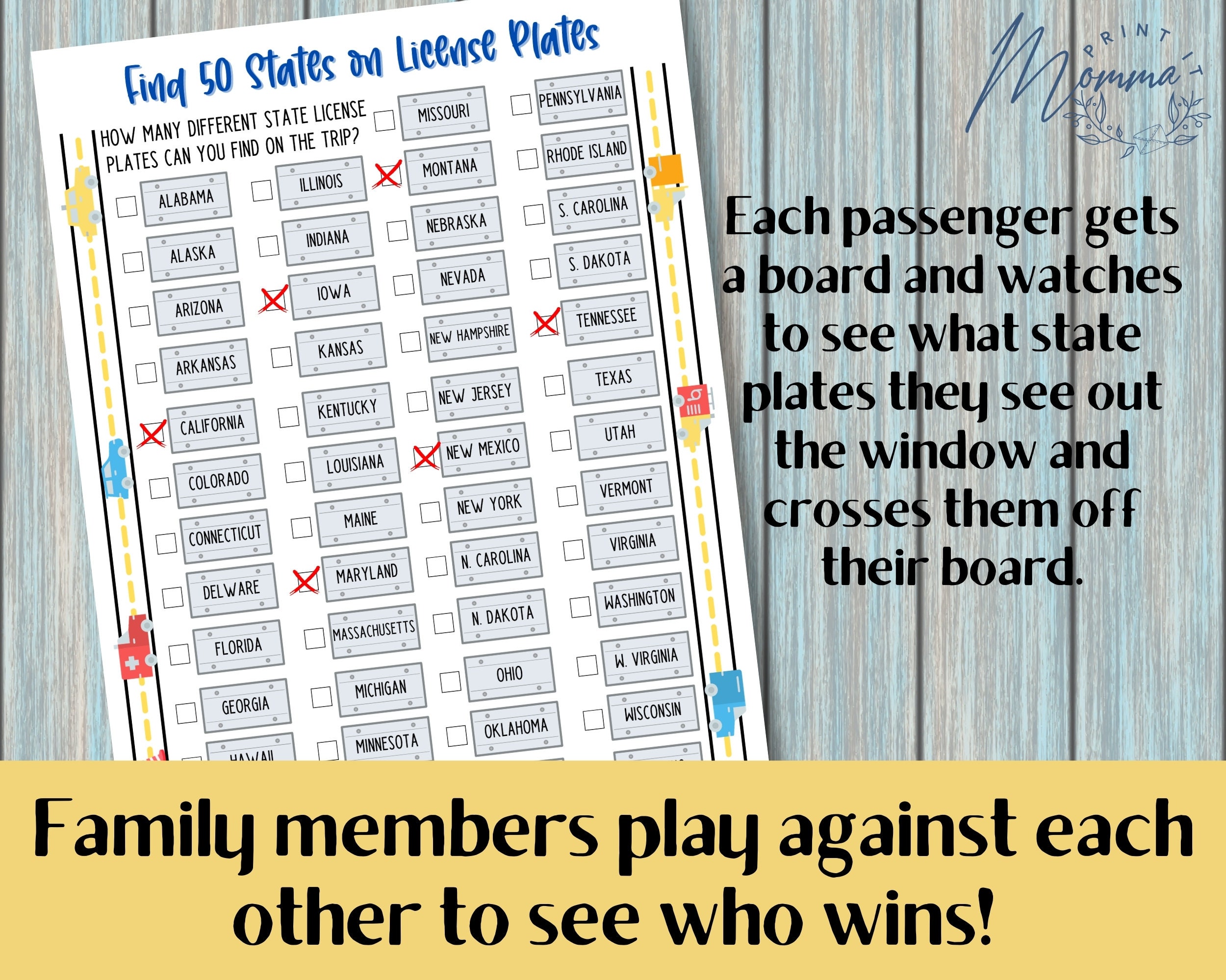 License Plate Car Game Printable | 50 States License Plate Activity ...