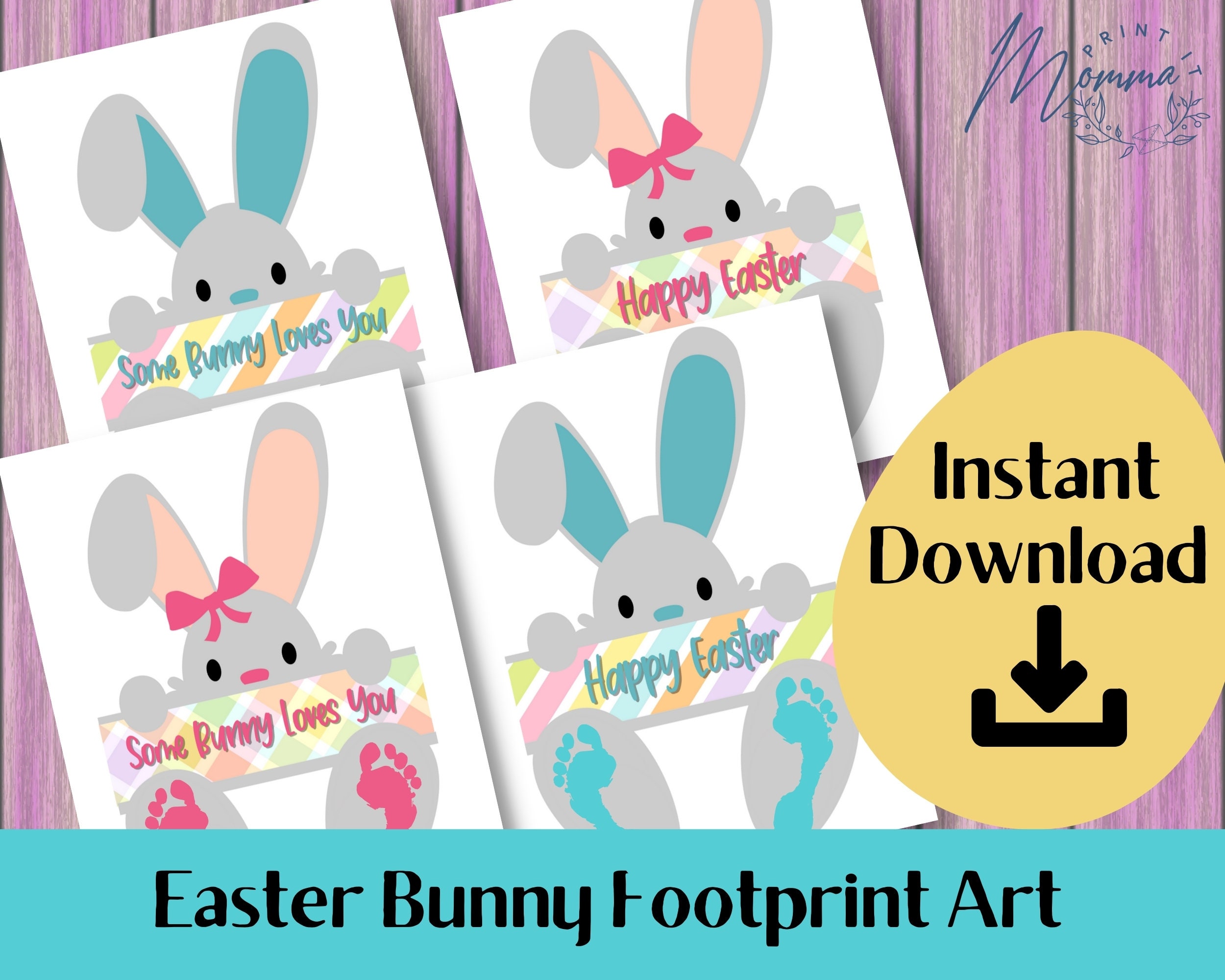 Easter Bunny Footprint Art Printable | Easter Footprint Kids Craft ...