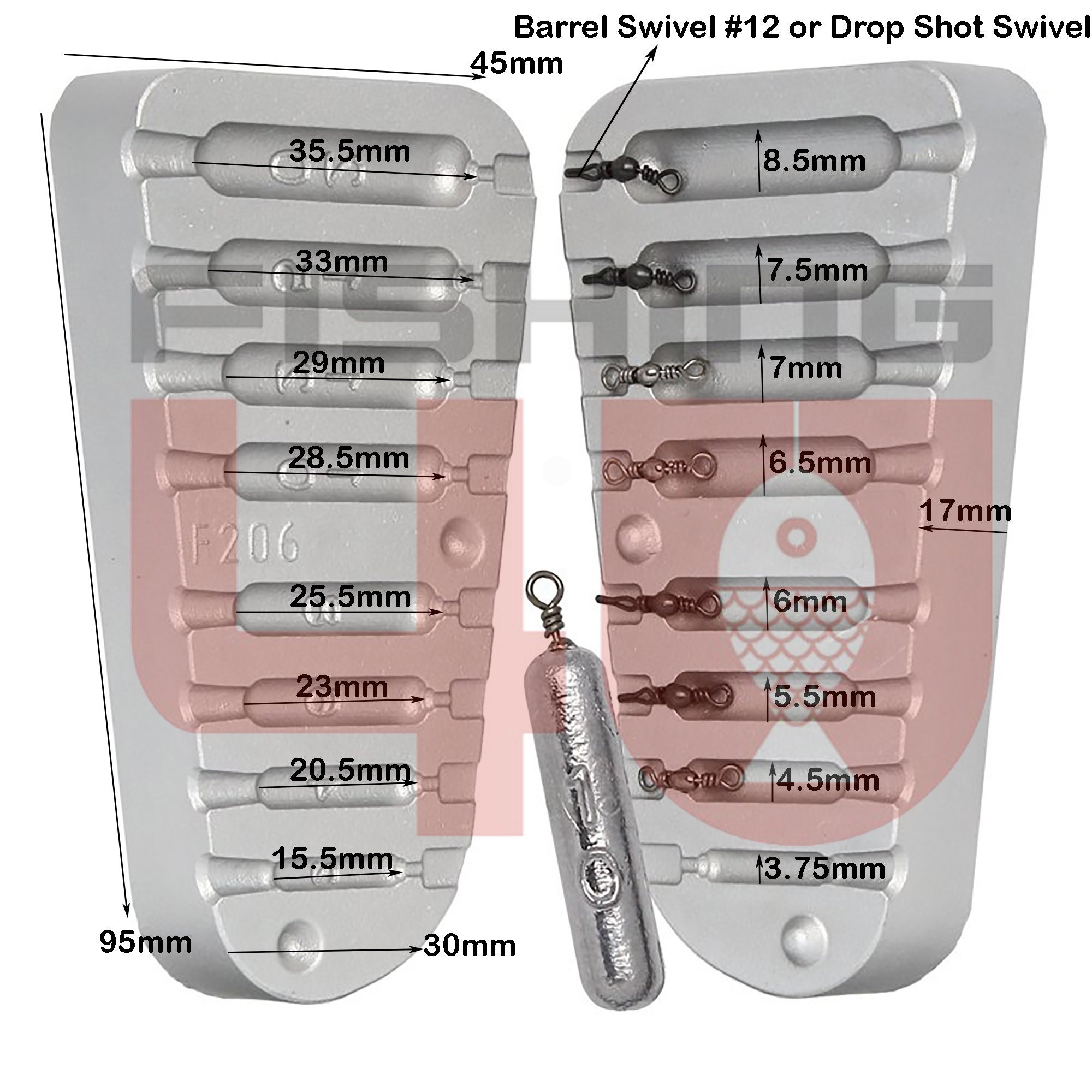 Pencil Drop Shot Lead Fishing Mold 2-4-6-8-10-12-15-20g Lead Mold ...