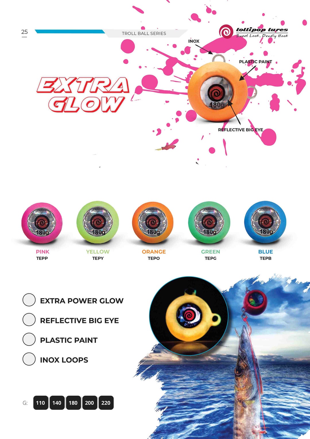 Lollipop Lures Troll Ball "extra Power Glow" Saltwater Jig Head Lure ...
