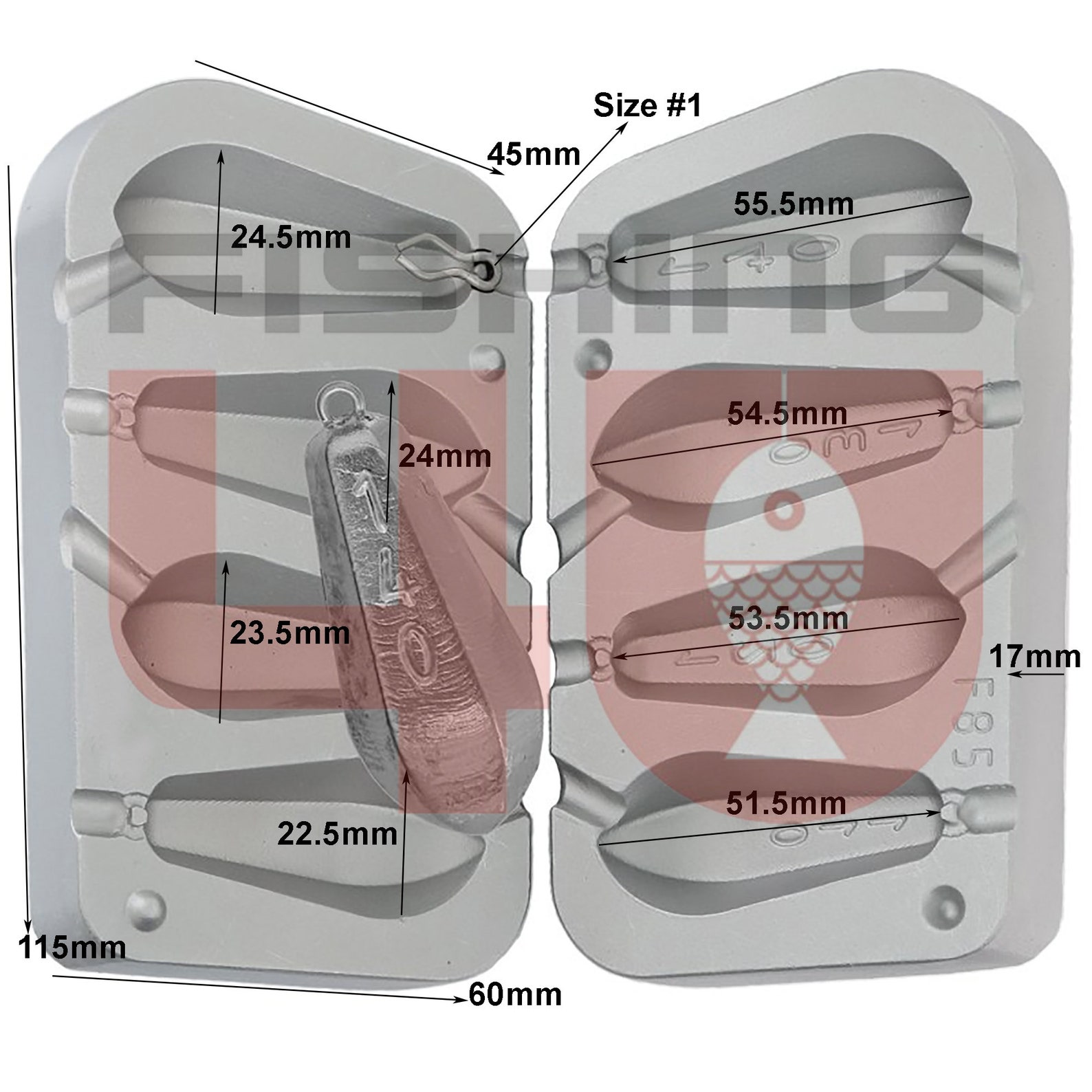 HEX BEACH Lead Fishing Weight Bomb 110-120-130-140g Fishing Mould Carp ...