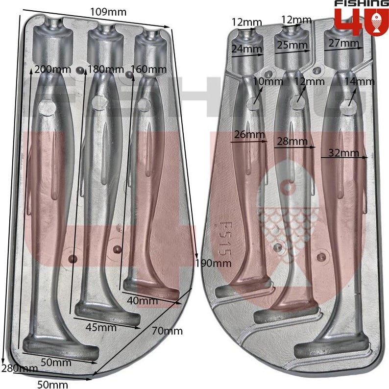 Swim Paddle Aluminium Mould 160-180-200mm / Silicone Soft Lure Fishing ...