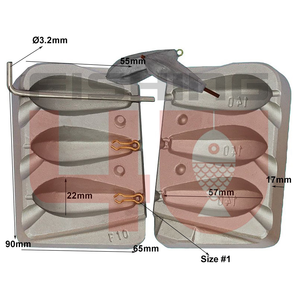 Hex Distance In-liner Fishing Lead Mould 140g Lead Mold Weights ...