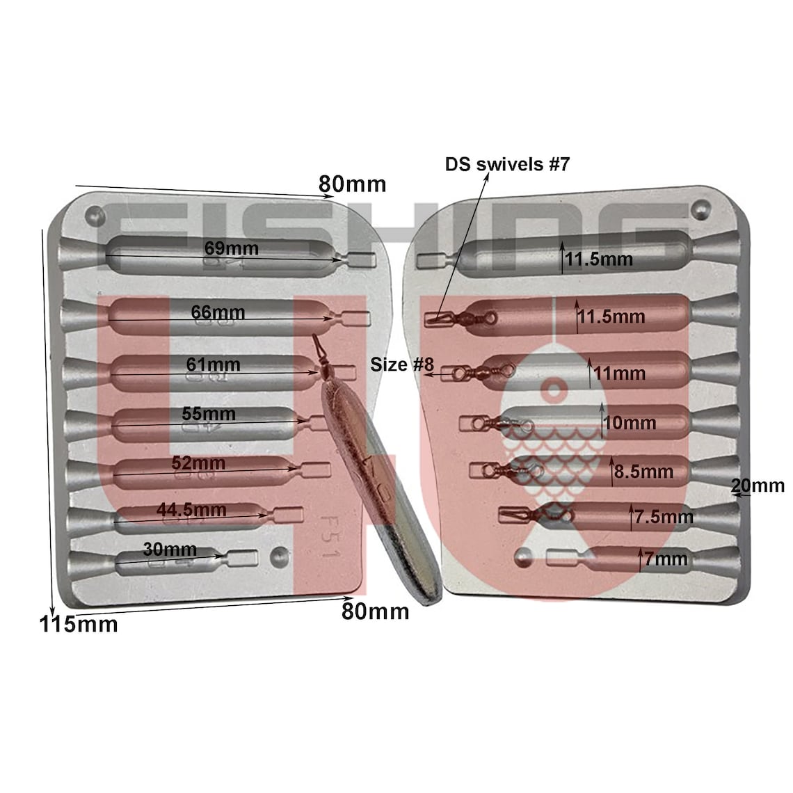 Pencil Drop Shot Lead Fishing Mold 10-20-30-40-50-60-70g Lead Mold ...