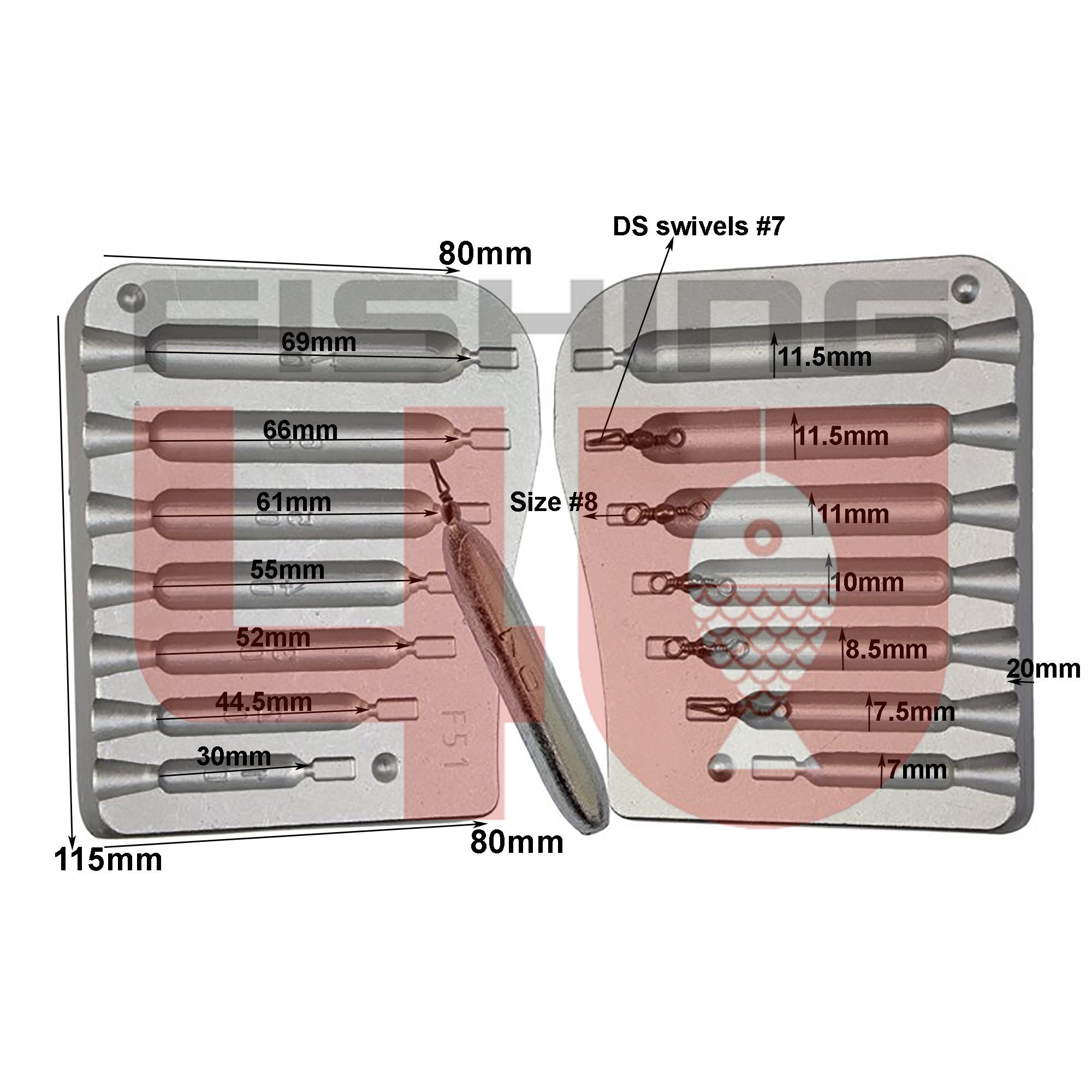 Pencil Drop Shot Lead Fishing Mold 10-20-30-40-50-60-70g Lead Mold ...