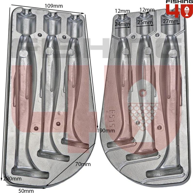 Swim Paddle Aluminium Mould 160-180-200mm / Silicone Soft Lure Fishing ...